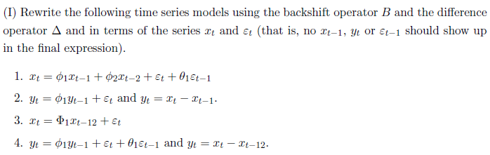 Rewrite the following time series models using the | Chegg.com