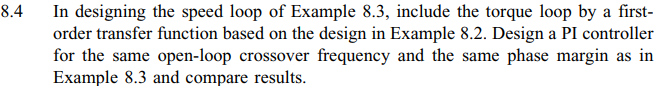 Solved 8.4 In designing the speed loop of Example 8.3, | Chegg.com