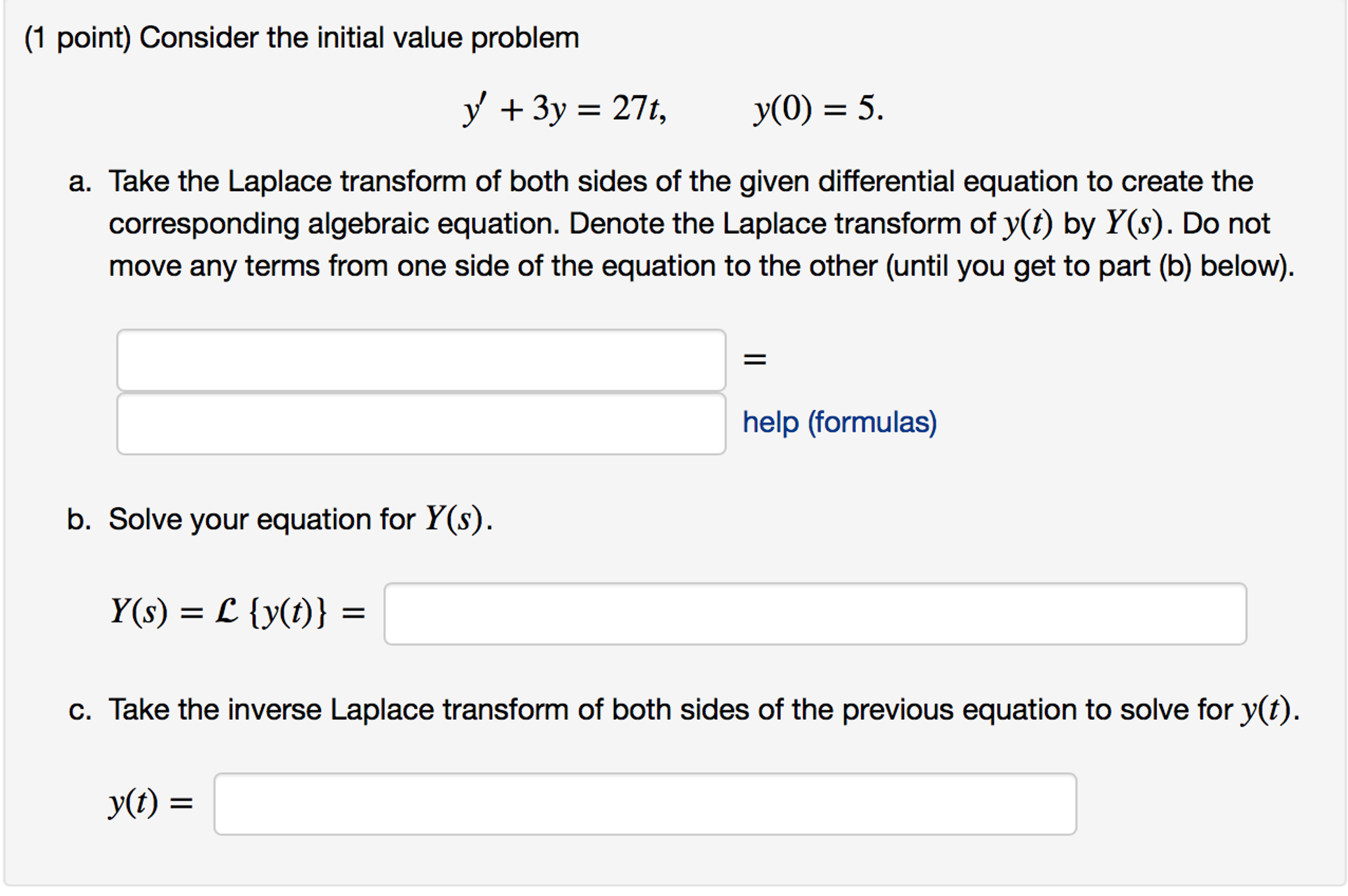 Solved Consider the initial value problem y + 3y = 27t, y(0) | Chegg.com