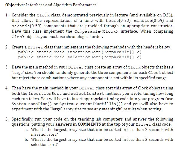 Objective: Interfaces and Algorithm Performance 1. | Chegg.com