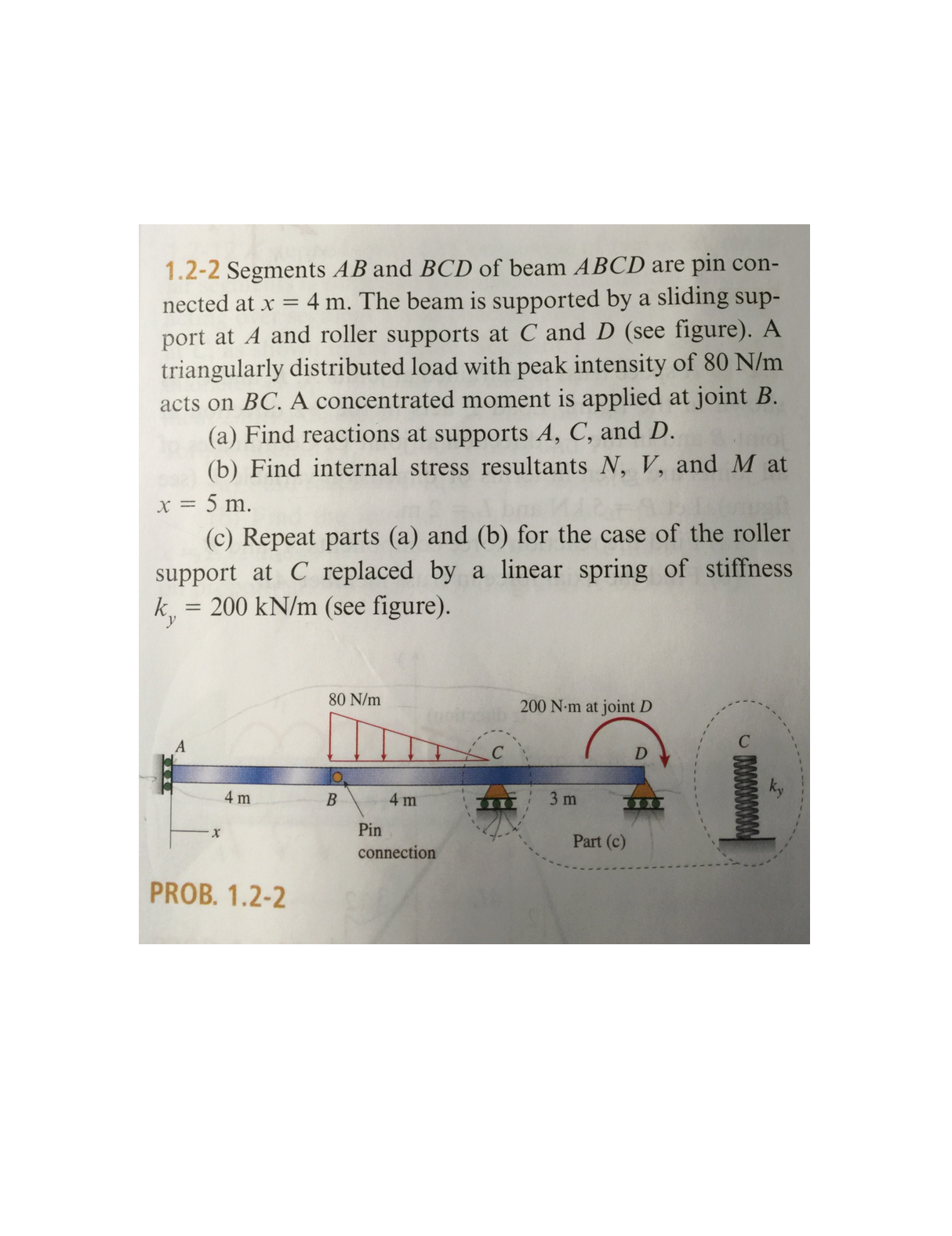 Solved 1.2-2 Segments AB and BCD of beam ABCD are pin | Chegg.com