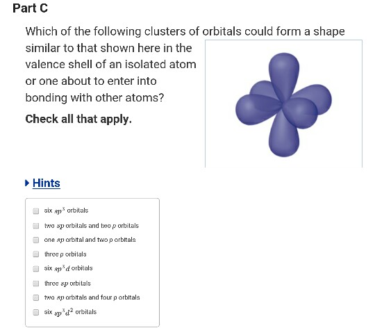 Solved Part C Which of the following clusters of orbitals | Chegg.com