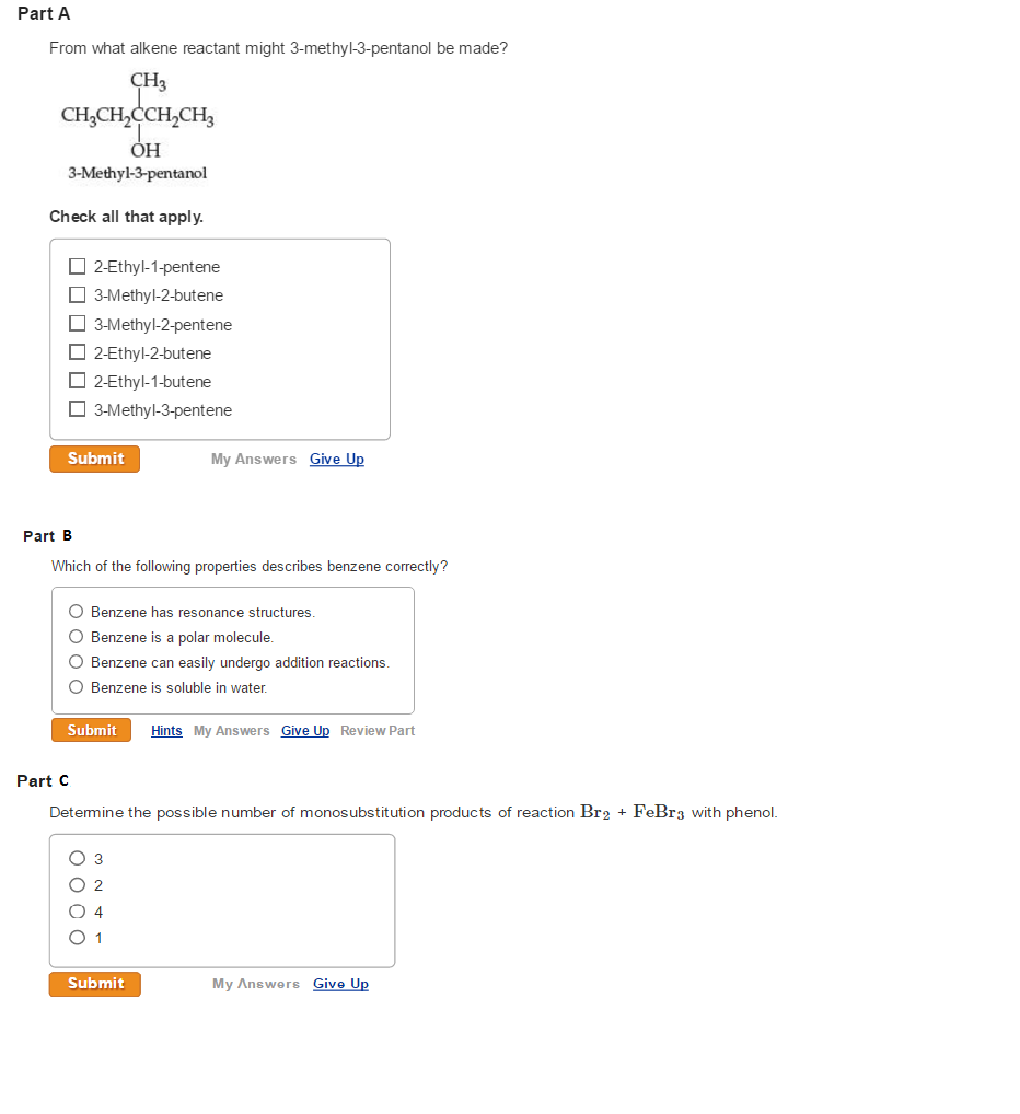 Solved From what alkene reactant might 3-methyl-3-pentanol | Chegg.com