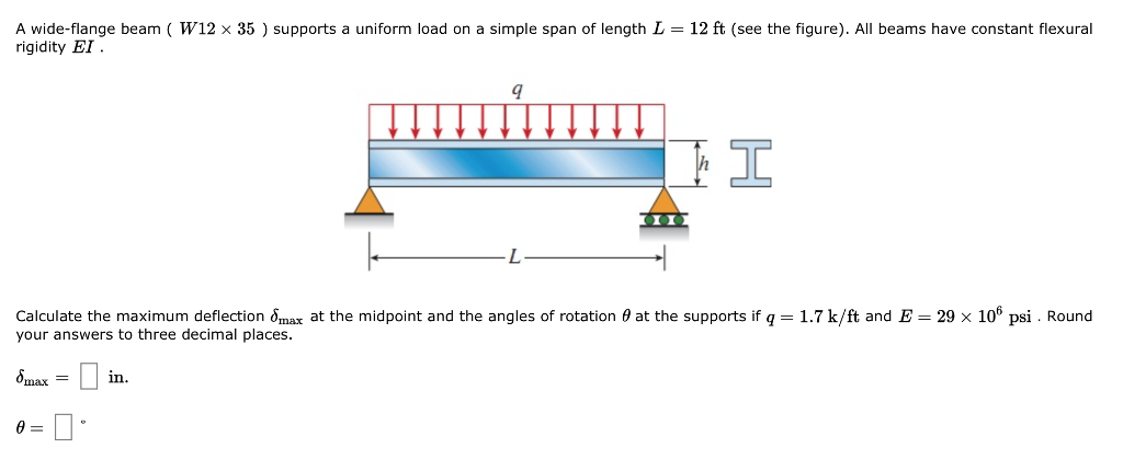 Solved A wide-flange beam ( W12 × 35 ) supports a uniform | Chegg.com