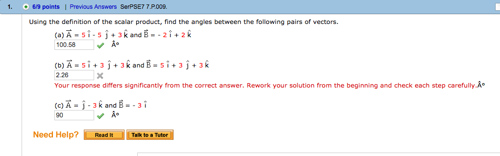 Solved Using the definition of the scalar product, find the | Chegg.com
