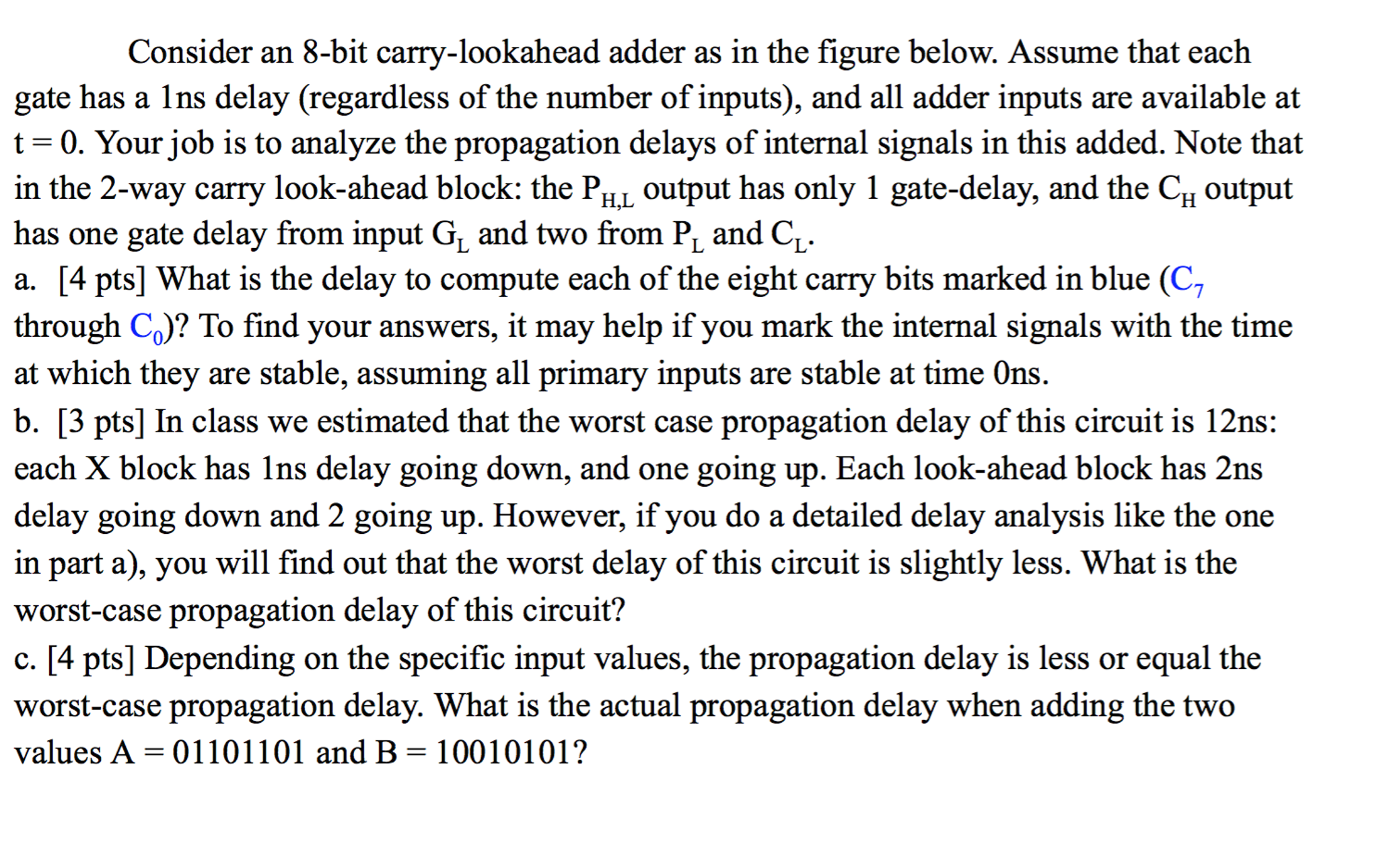 Consider an 8-bit carry-lookahead adder as in the | Chegg.com