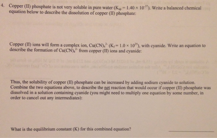 Solved Copper (II) phosphate is not very soluble in pure | Chegg.com