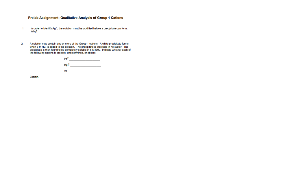 Solved Prelab Assignment: Qualitative Analysis of Group 1 | Chegg.com