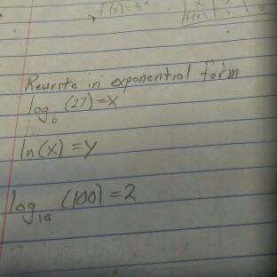 Solved Rewrite in exponential form log_b (27) = x ln (x) = | Chegg.com