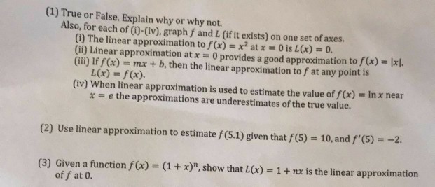 Solved (1) True or False. Explain why or why not. Also, for | Chegg.com