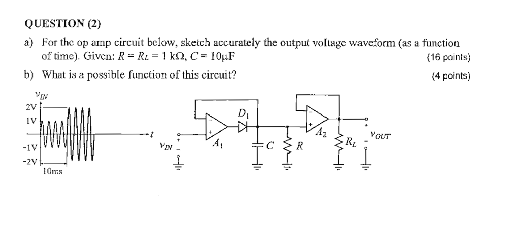 Solved QUESTION (2) a) For the op amp circuit below, sketch | Chegg.com