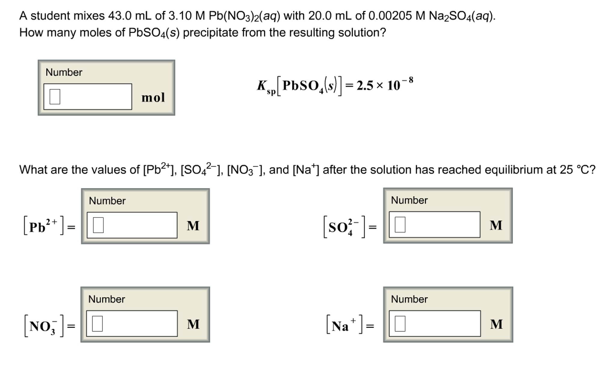 Solved A student mixes 43.0 mL of 3.10 M Pb(NO_3)_2(aq) with | Chegg.com