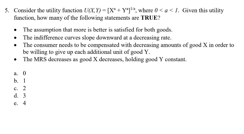 Solved Consider the utility function UX, Y) = [Xa + Ya] 1/a, | Chegg.com