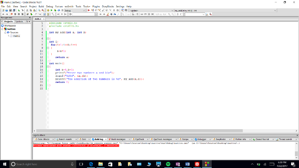 Solved manc Llasttwoj Code:Blocks 16. File Edi View Search | Chegg.com