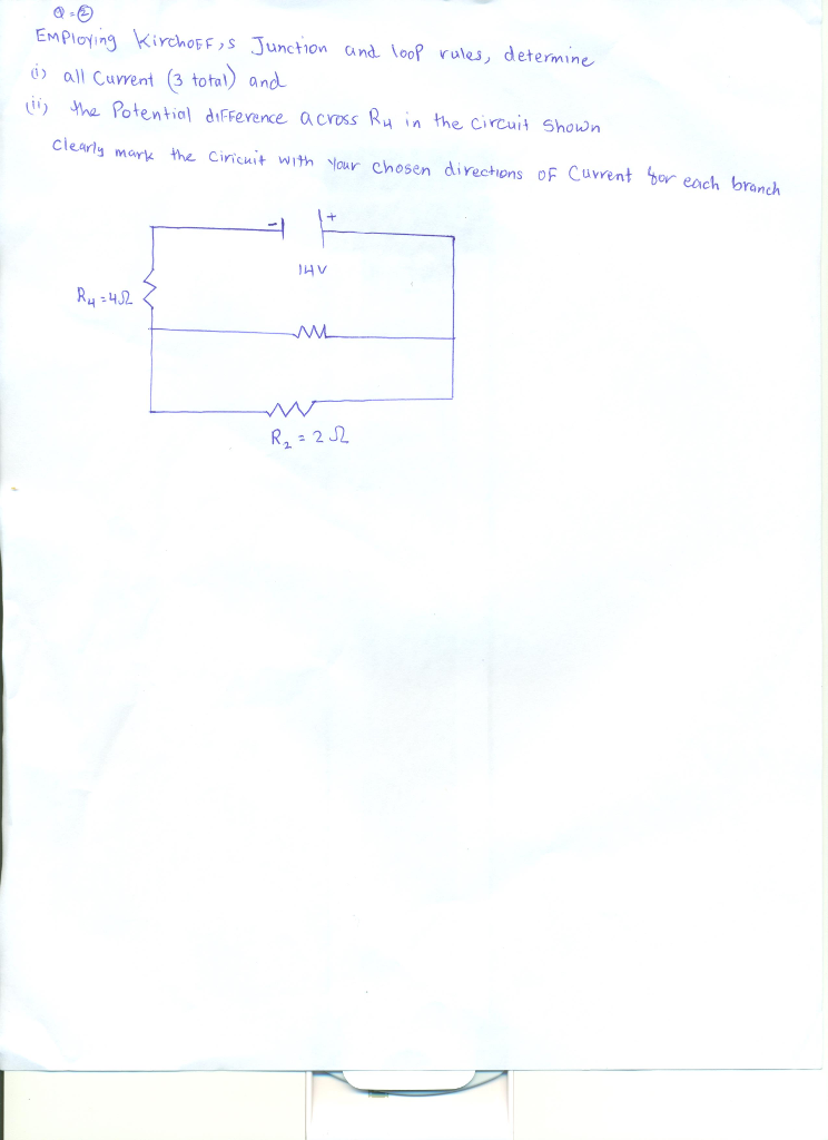 Solved employing kirchoffs juncion and loop rules, determine | Chegg.com