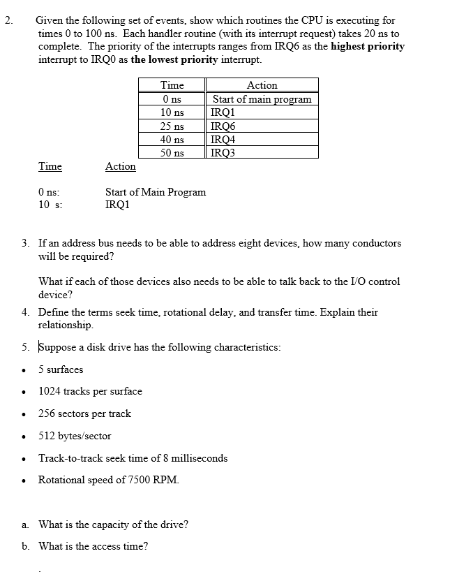 Solved Given the following set of events, show which | Chegg.com