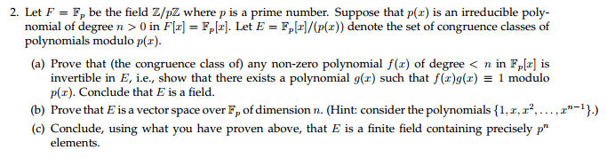 Solved Let F = F_p be the field Z/pZ where p is a prime | Chegg.com