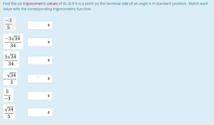Solved Find the six trigonometric values of (5,-3) if it is | Chegg.com