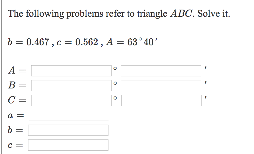 Solved The Following Problems Refer To Triangle Abc Solve 0792