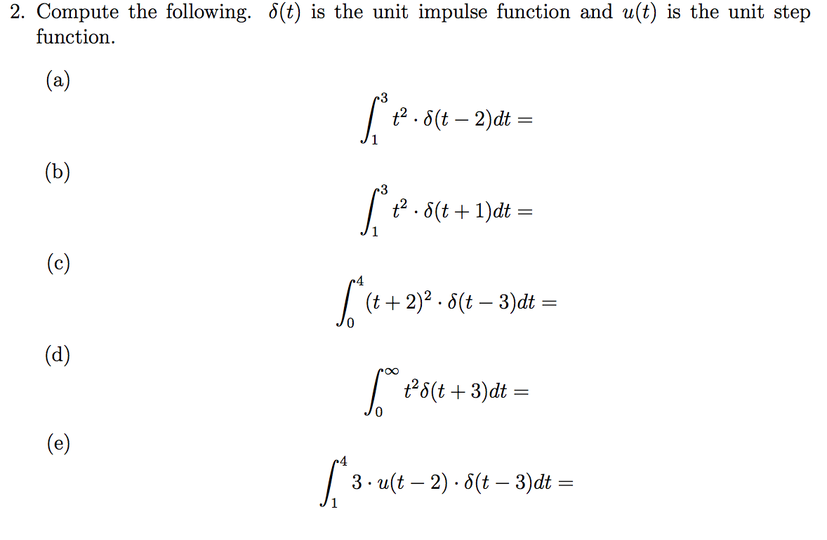 Solved Compute the following. delta (t) is the unit impulse | Chegg.com