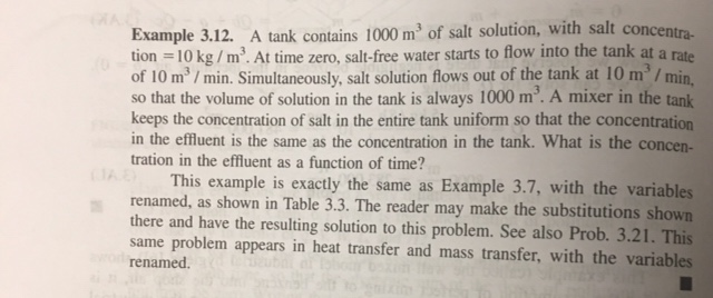 Solved General mass balance: rework the example problem | Chegg.com