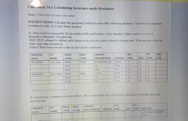 Cast otudy 14.1 Calculating Insurance math Worksheet | Chegg.com