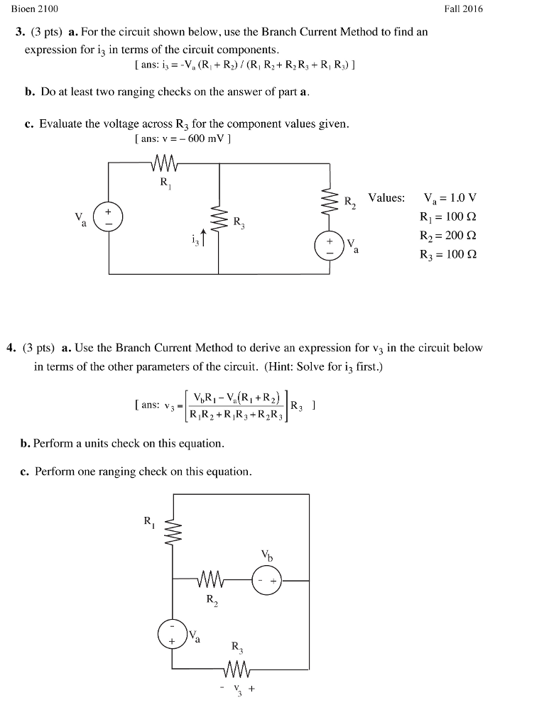 Solved #4 use the branch current method to derive an | Chegg.com