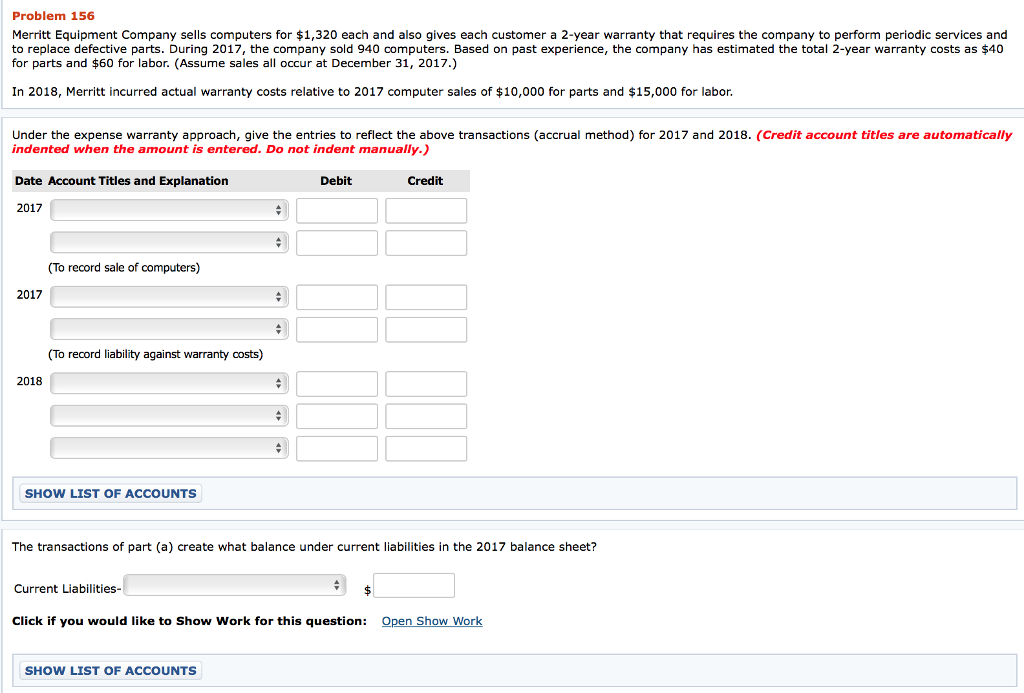 Solved Problem 156 Merritt Equipment Company sells computers | Chegg.com