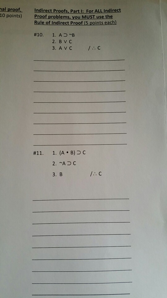 Solved al proof 10 points) Indirect Proofs Part1:For ALL | Chegg.com