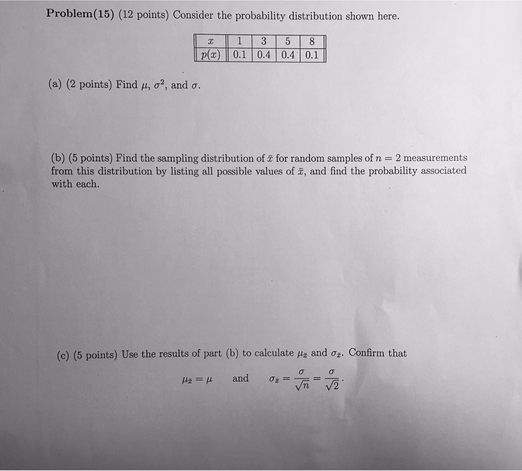 Solved Problem(15) (12 points) Consider the probability | Chegg.com