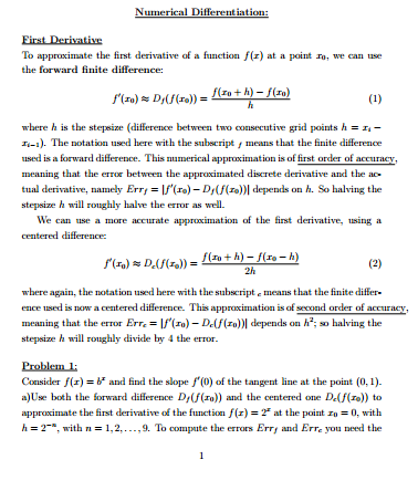 Differentiation Eirst Derivative To approximate the | Chegg.com