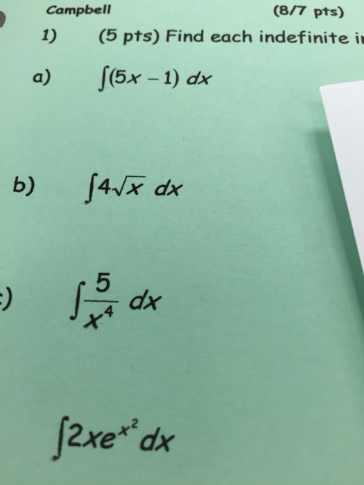 Solved Find each indefinite integral (5x - 1) dx integral | Chegg.com