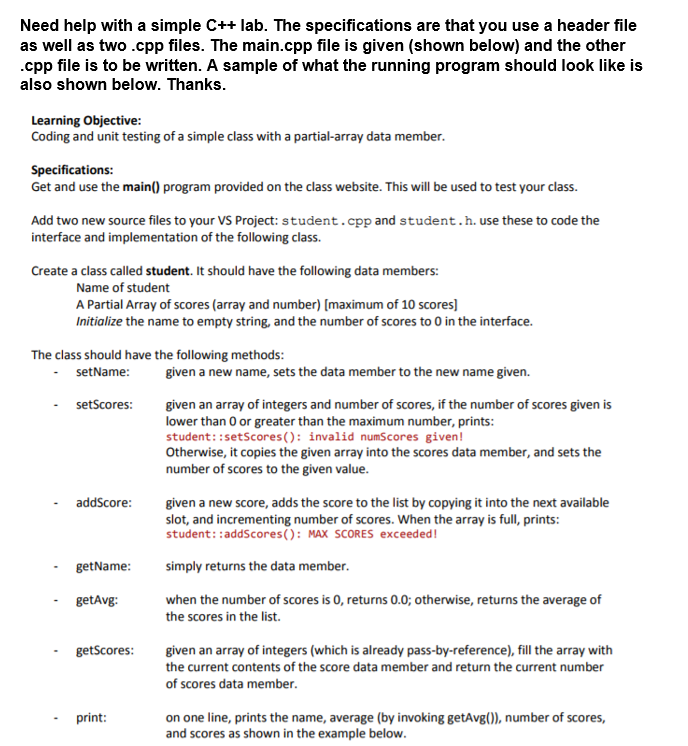 Solved Need help with a simple C++ lab. The specifications | Chegg.com