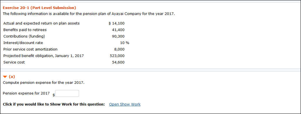 Solved Exercise 20-1 (Part Level Submission) The following | Chegg.com