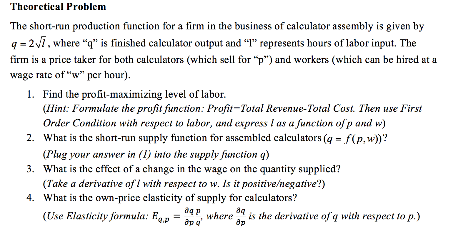Solved The short-run production function for a firm in the | Chegg.com