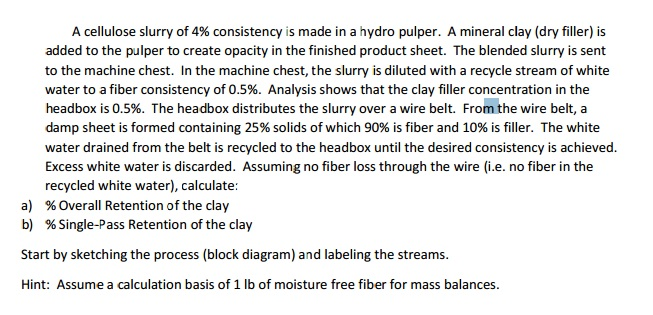 A cellulose slurry of 4% consistency is made in a | Chegg.com