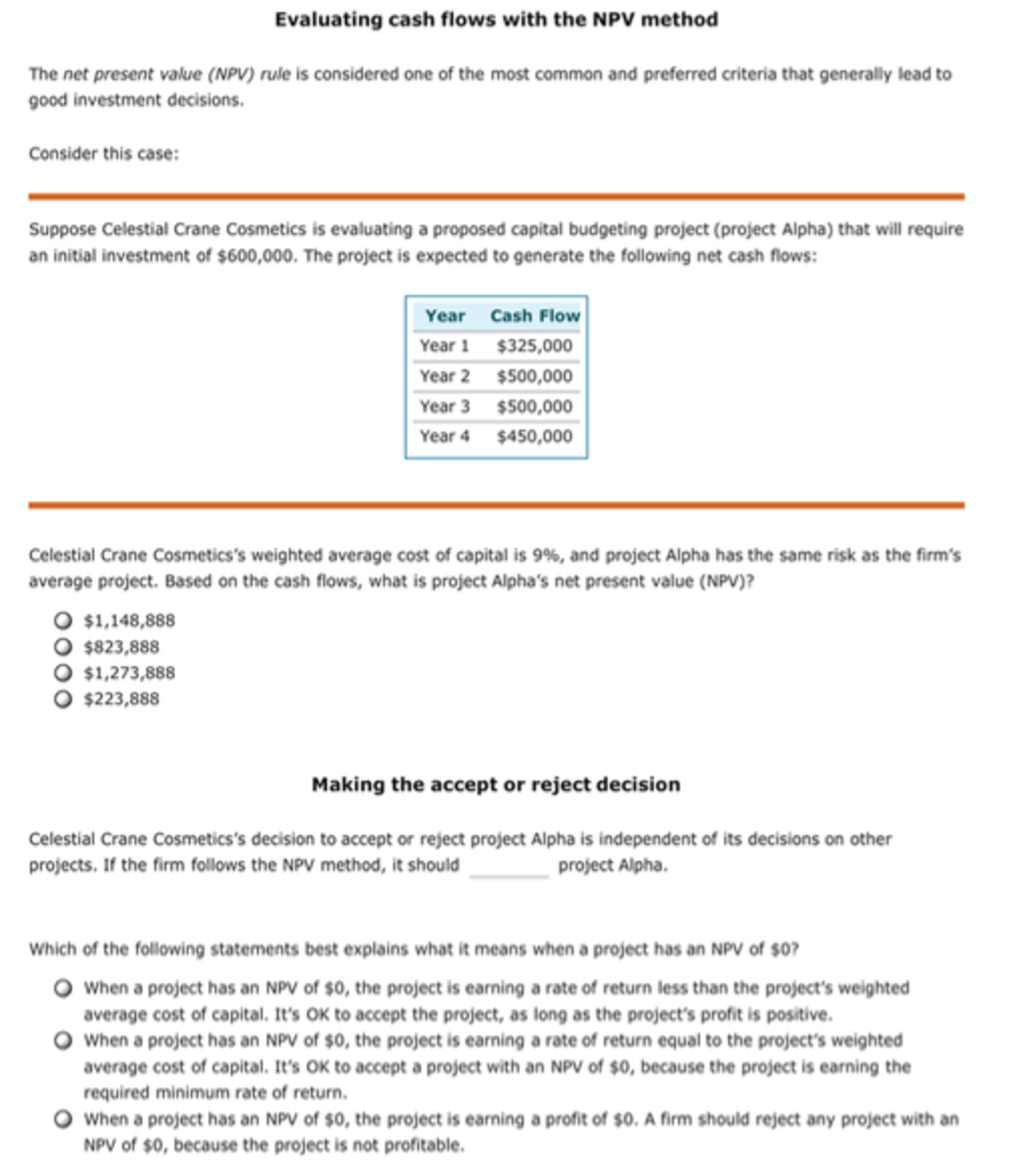 Solved The net present value (NPV) rule is considered one of | Chegg.com