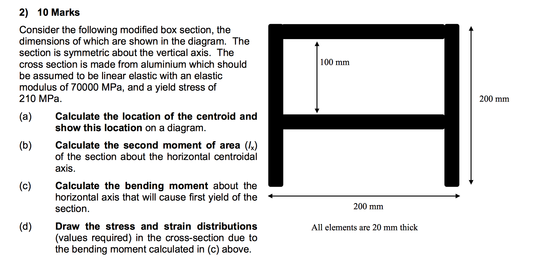 Solved Consider the following modified box section, the | Chegg.com