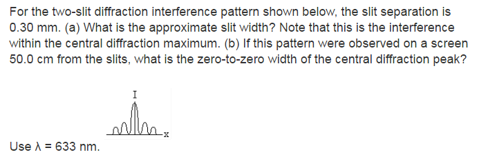 Solved For the two-slit diffraction interference pattern | Chegg.com
