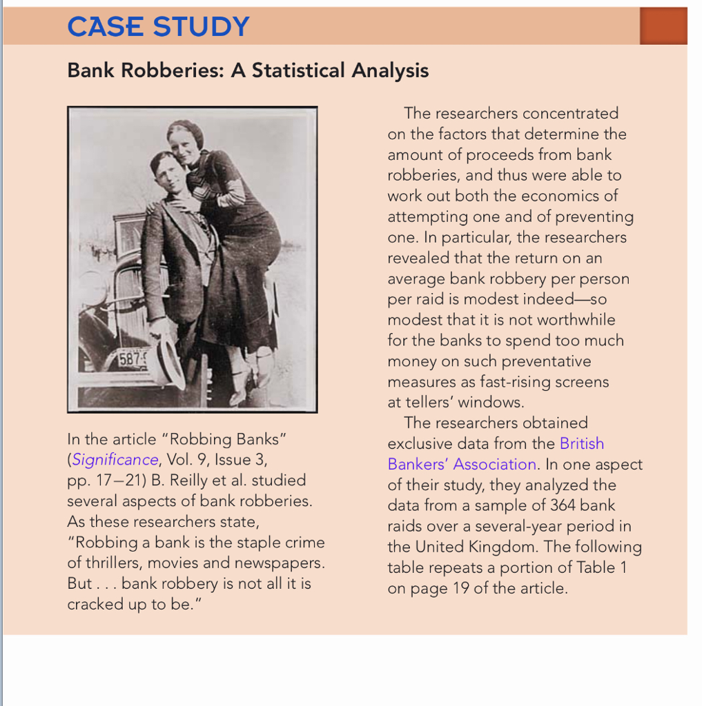 Solved CASE STUDY Bank Robberies: A Statistical Analysis The | Chegg.com
