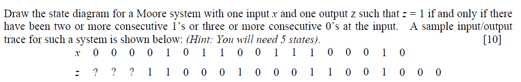 Draw the state diagram for a Moore system with one | Chegg.com
