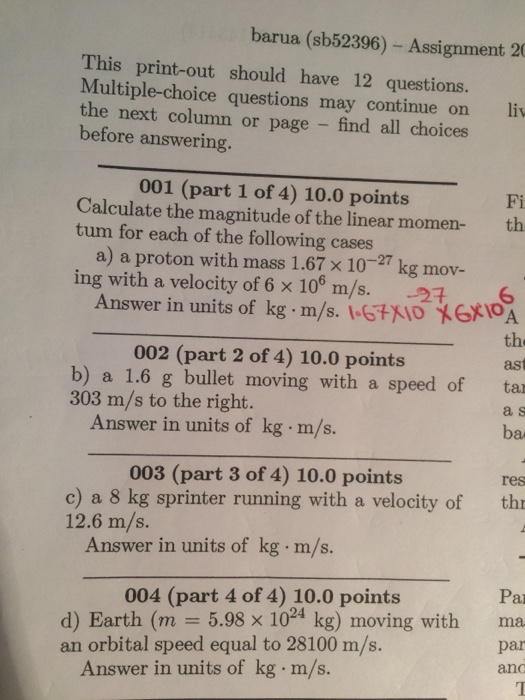 Solved Calculate The Magnitude Of The Linear Momentum For