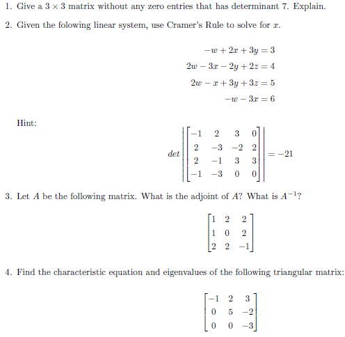 Solved 1. Give a 3 x 3 matrix without any zero entries that | Chegg.com