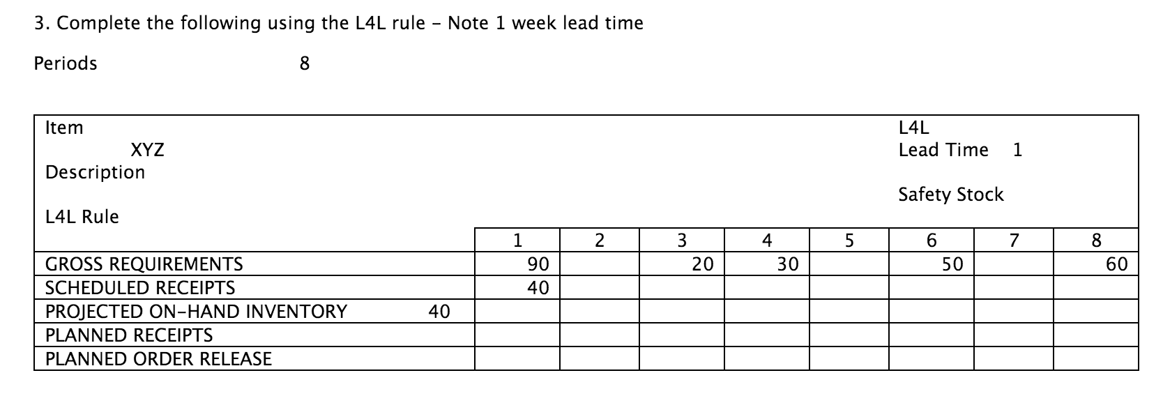 Solved 3. Complete the following using the L4L rule Note 1 | Chegg.com