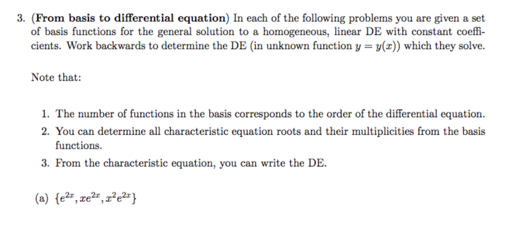 Solved 3. (From basis to differential equation) In each of | Chegg.com