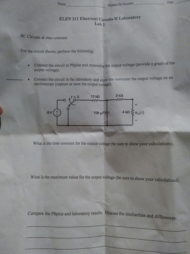 Solved RC Circuits & time constant For the circuit shown, | Chegg.com