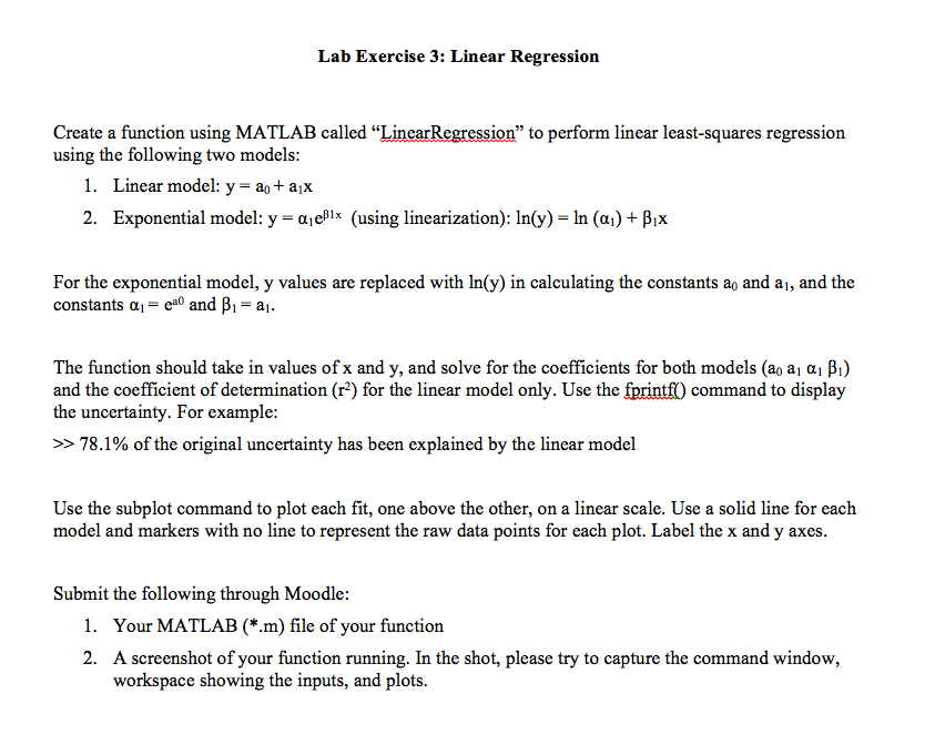 Solved Lab Exercise 3 Linear Regression Create A Function 3350