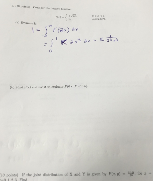 Solved Consider the density function f(x) = {k squareroot | Chegg.com