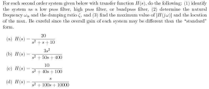 Solved For each second order system given below with | Chegg.com