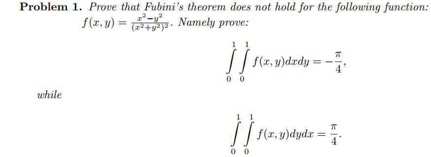 Solved Problem 1. Prove that Fubini's theorem does not hold | Chegg.com